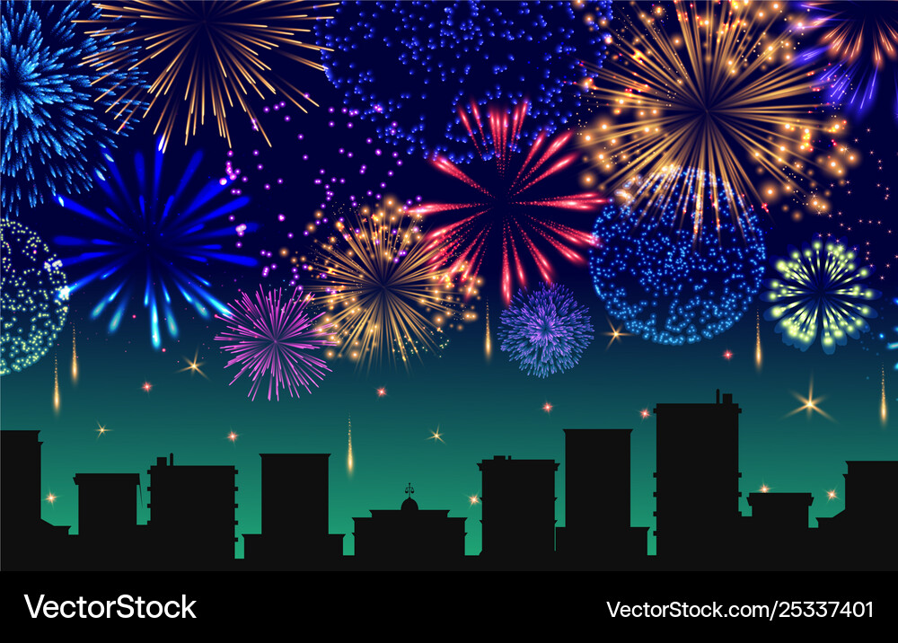 Cityscape with celebration fireworks banner Vector Image