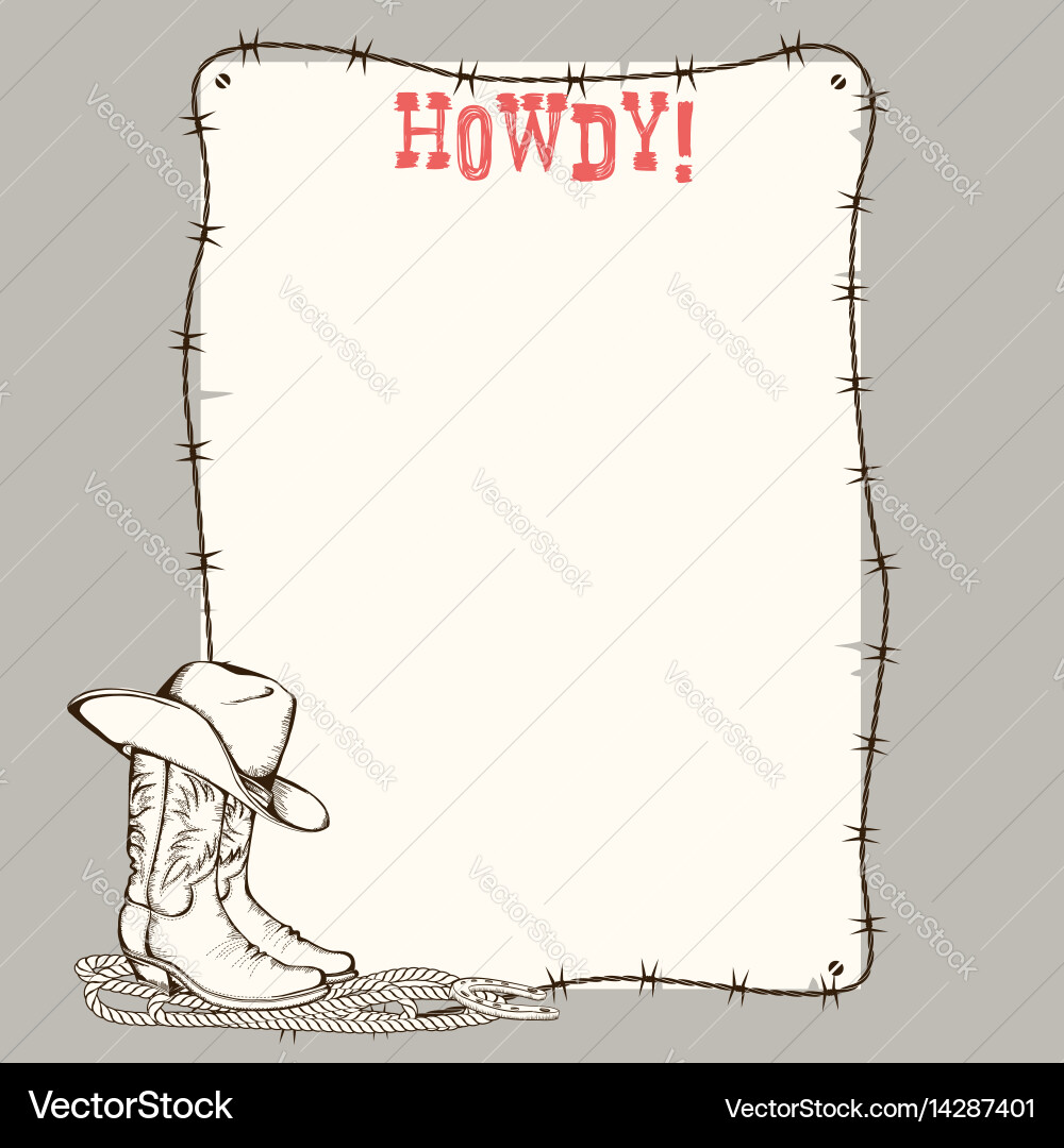 Cowboy paper background with western boots Vector Image