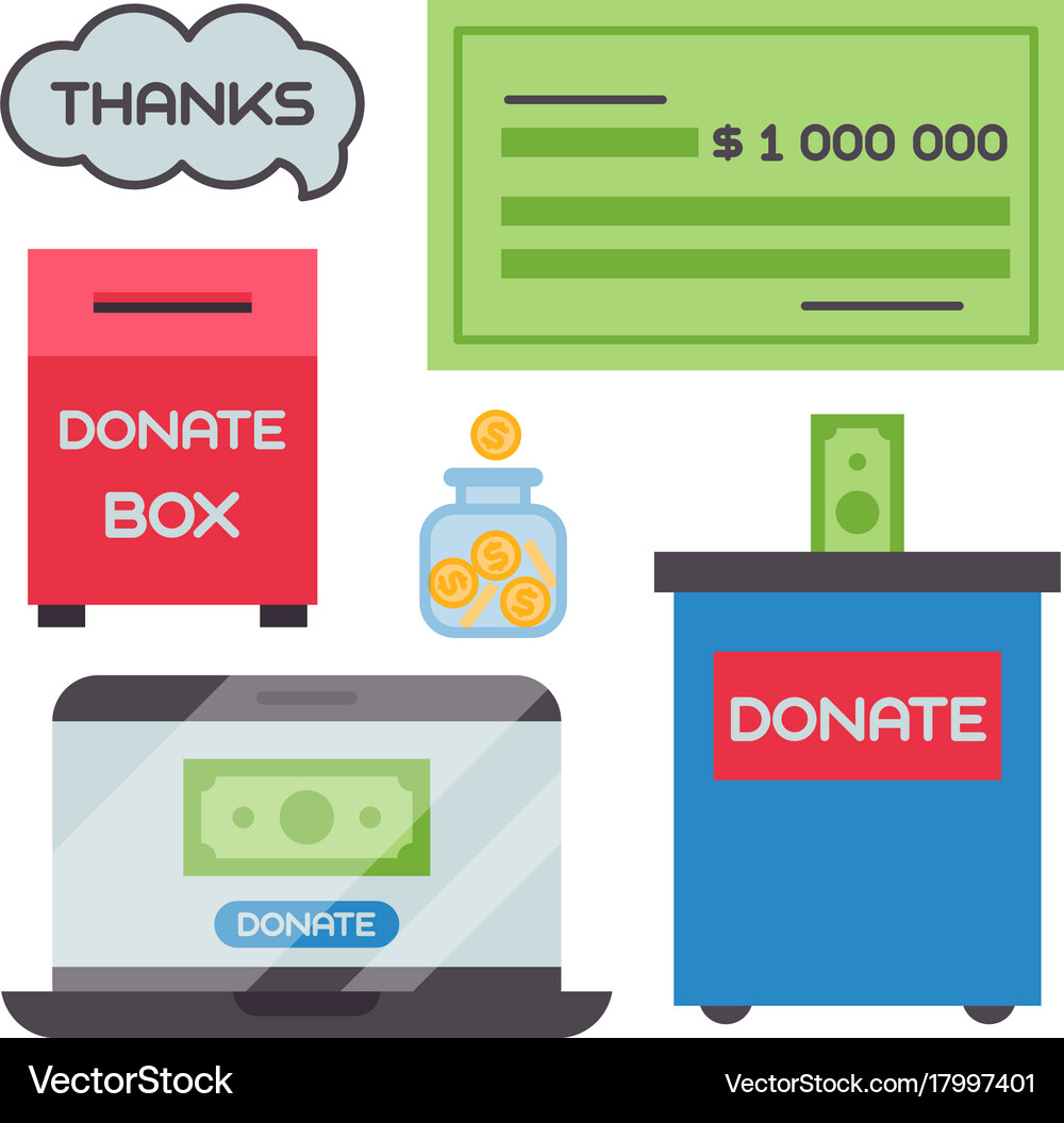 Donate money box set symbols help philanthropy Vector Image