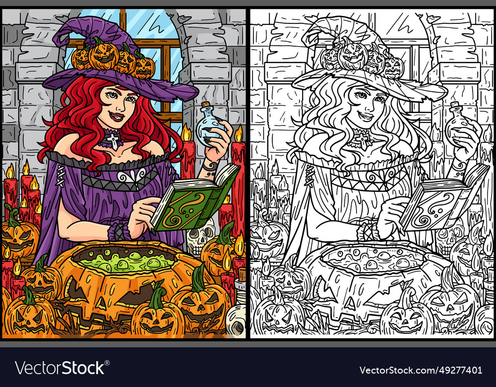 Halloween witch with potion coloring Royalty Free Vector