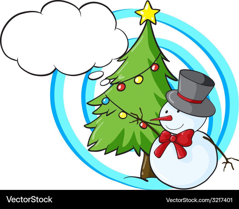Snowman and christmas tree Royalty Free Vector Image