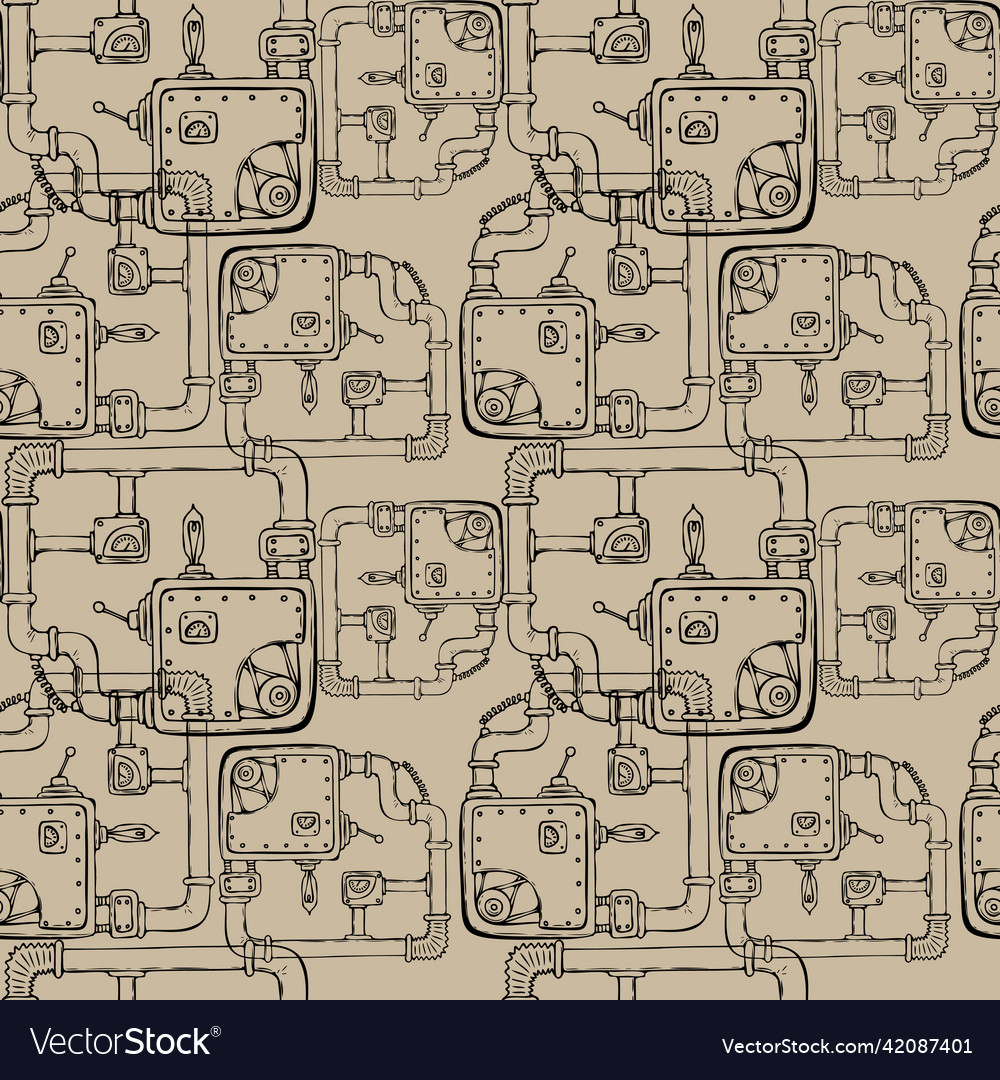 Steampunk pattern doodle mechanisms and pipes Vector Image