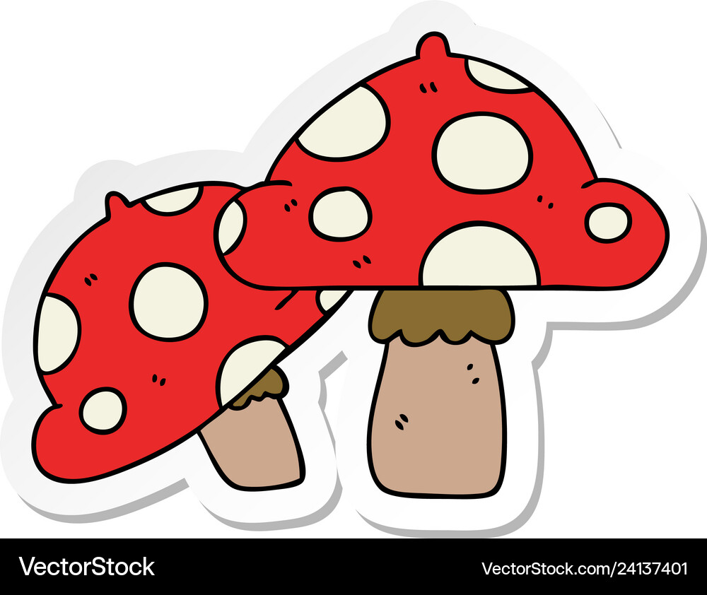 Sticker of a quirky hand drawn cartoon toadstools Vector Image