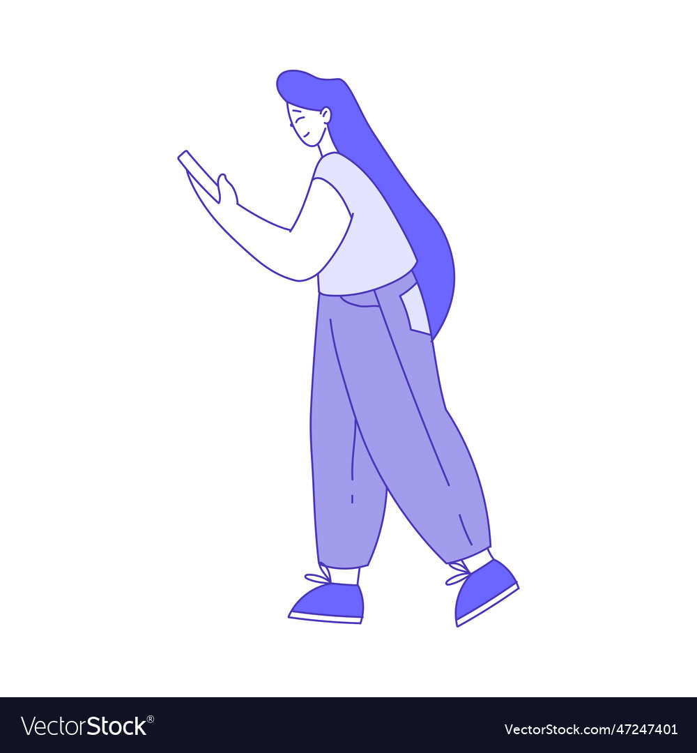 Woman character walking with smartphone using Vector Image