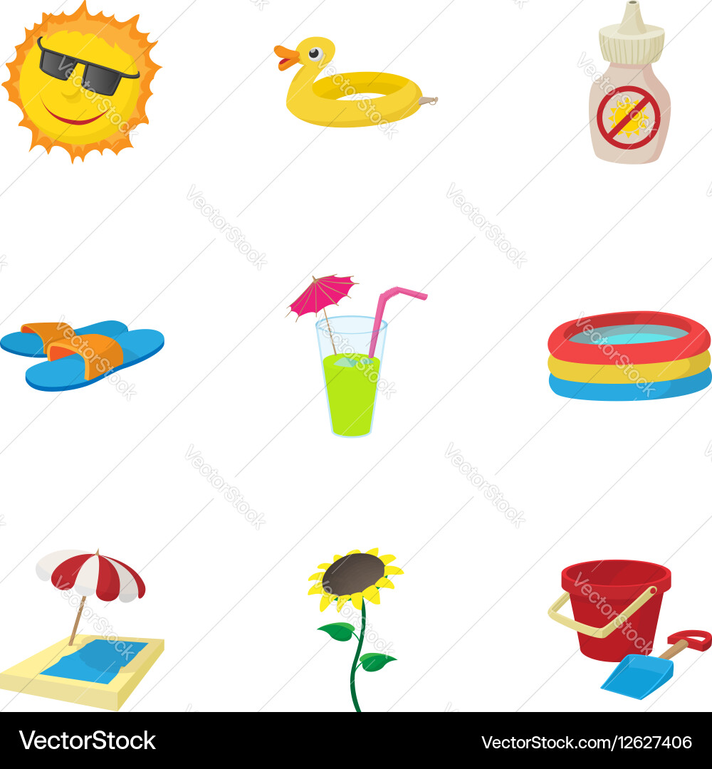 Beach icons set cartoon style Royalty Free Vector Image