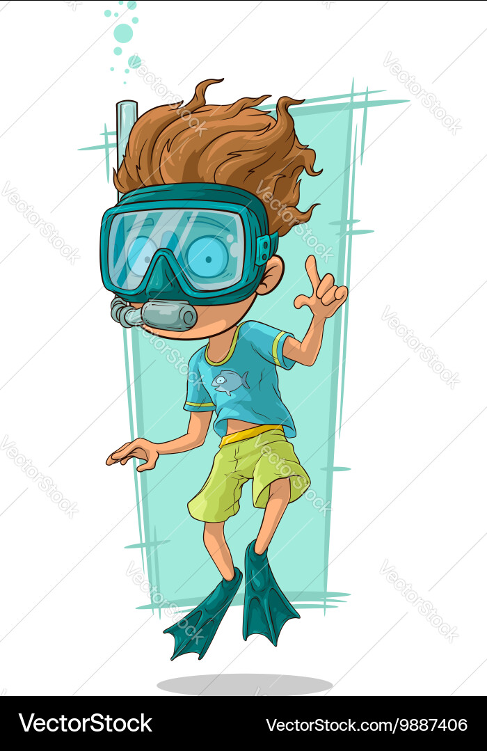 Cartoon diver with swimming mask Royalty Free Vector Image