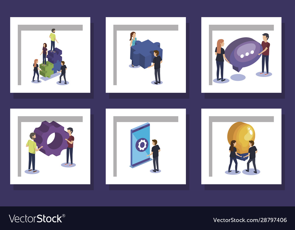 Designs set teamwork with people and icons Vector Image