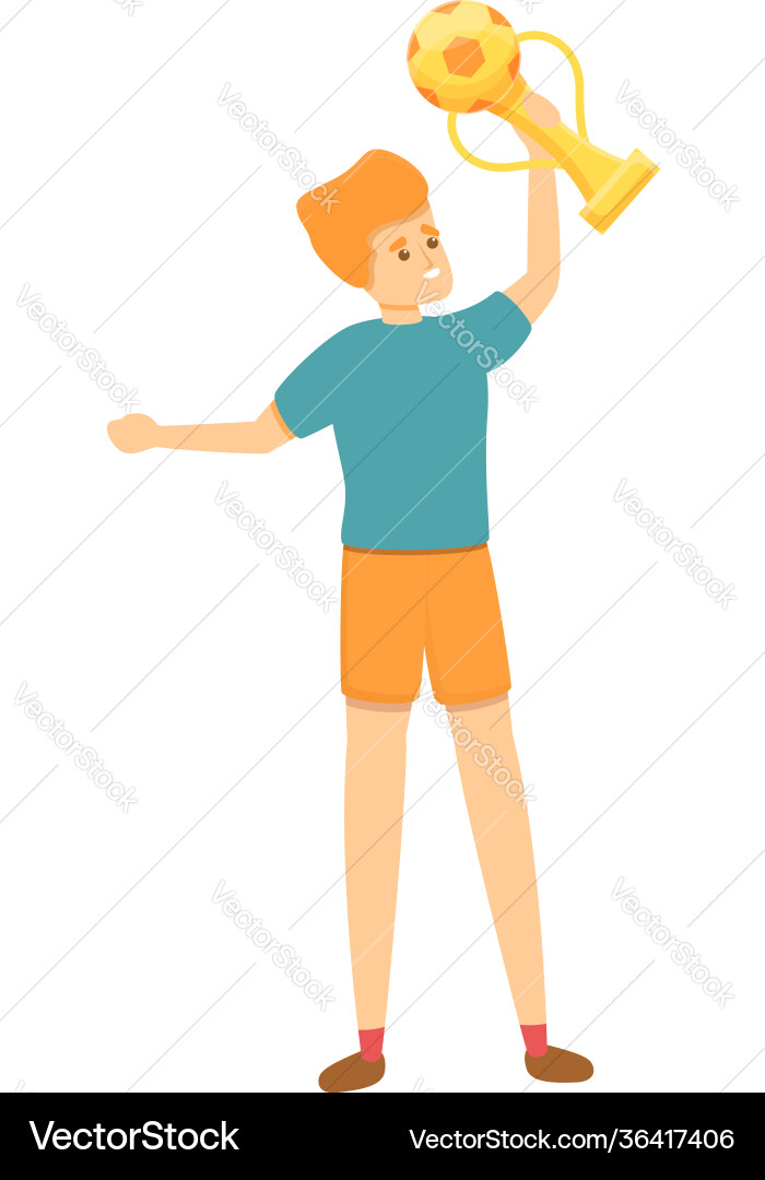 Kid win soccer cup icon cartoon style Royalty Free Vector