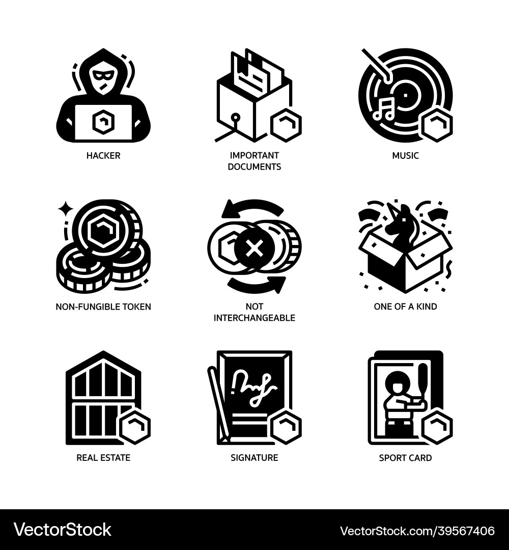 Non-fungible token icon set Royalty Free Vector Image
