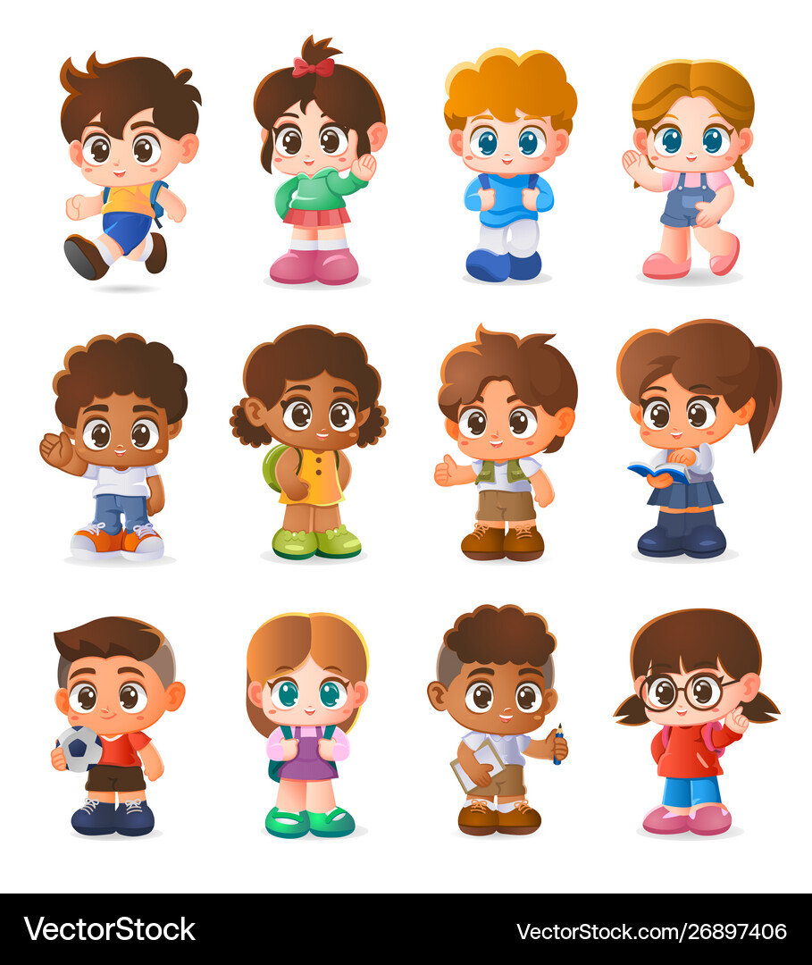 Set kids character design cartoon Royalty Free Vector Image