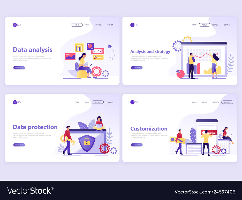 Set landing page templates data analysis Vector Image