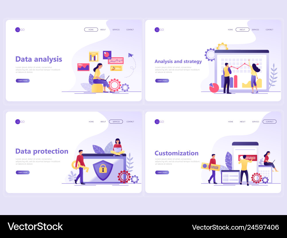 Set of landing page templates data analysis Vector Image
