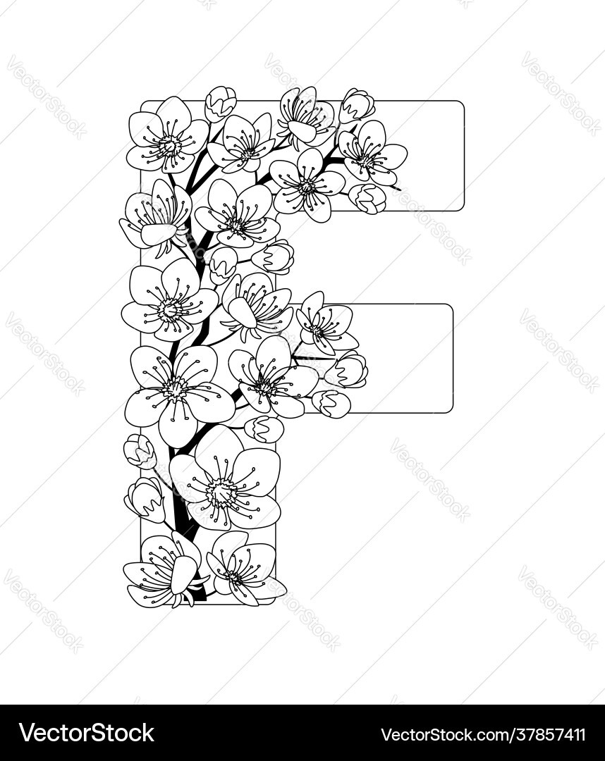 Capital letter f patterned with contour drawn Vector Image
