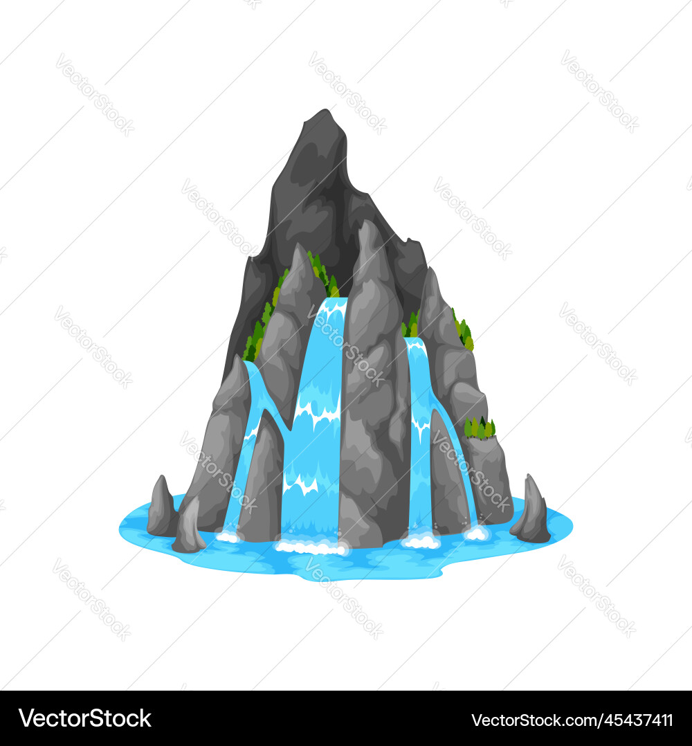 Cartoon waterfall and mountain water cascade Vector Image