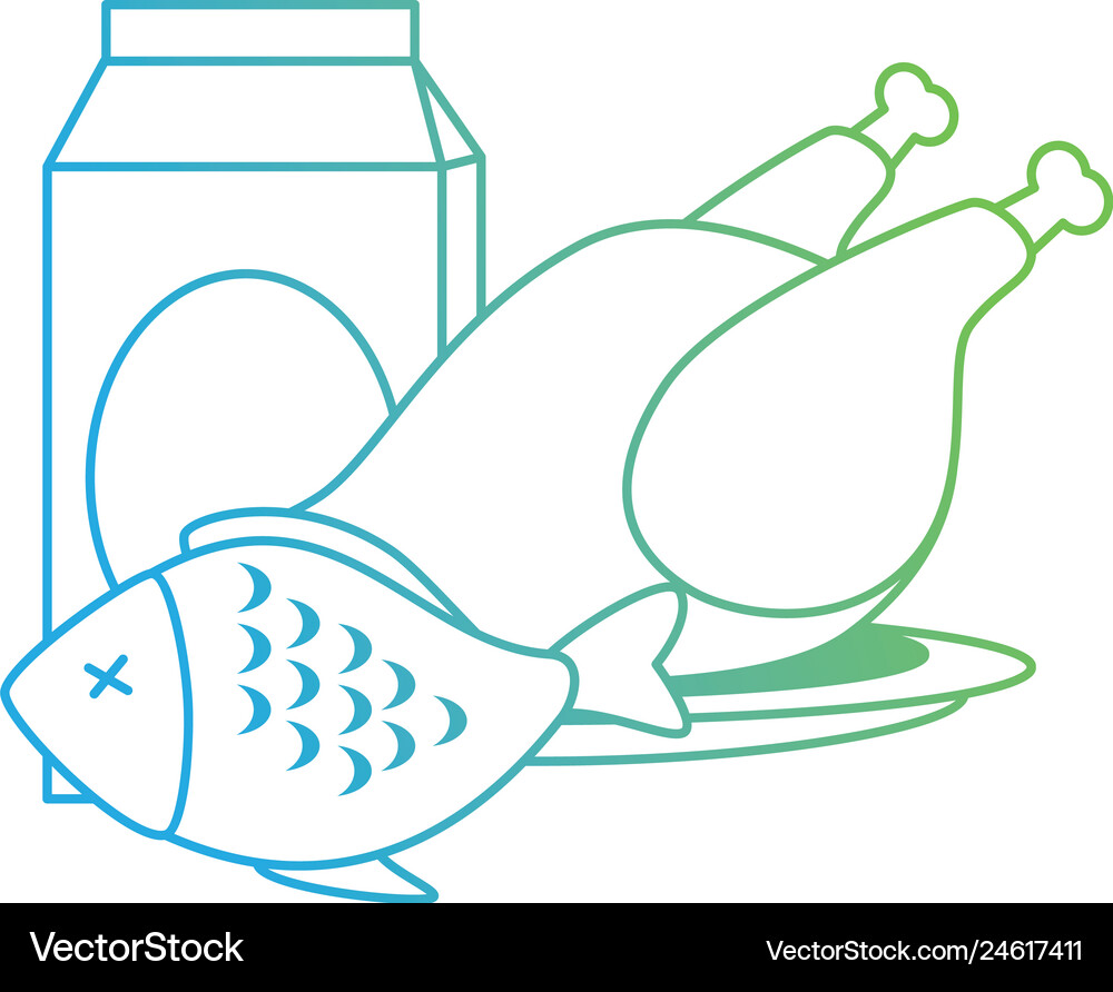 Chicken and fish meat with milk box Royalty Free Vector