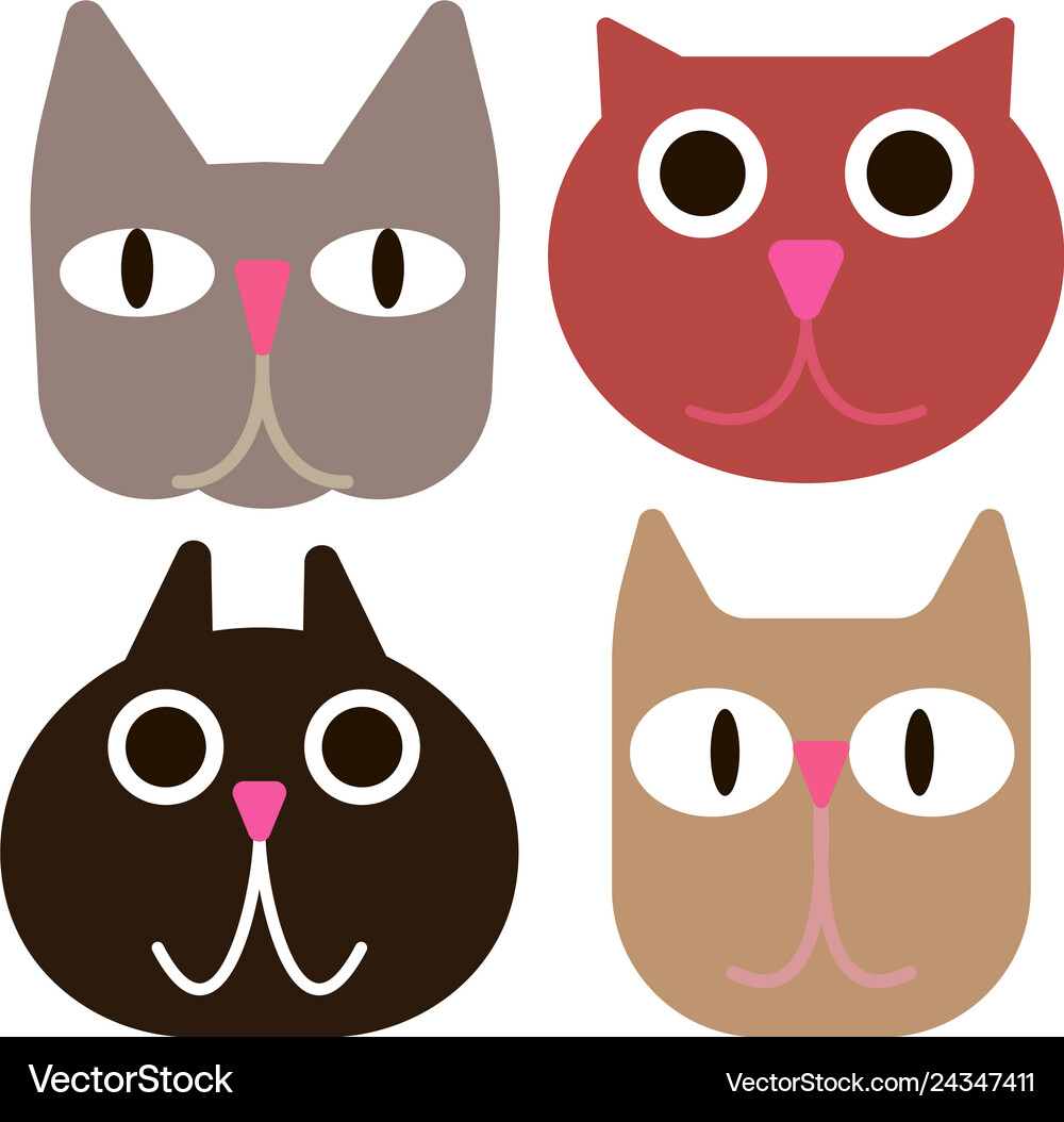 Funny cat faces simple art geometric Royalty Free Vector