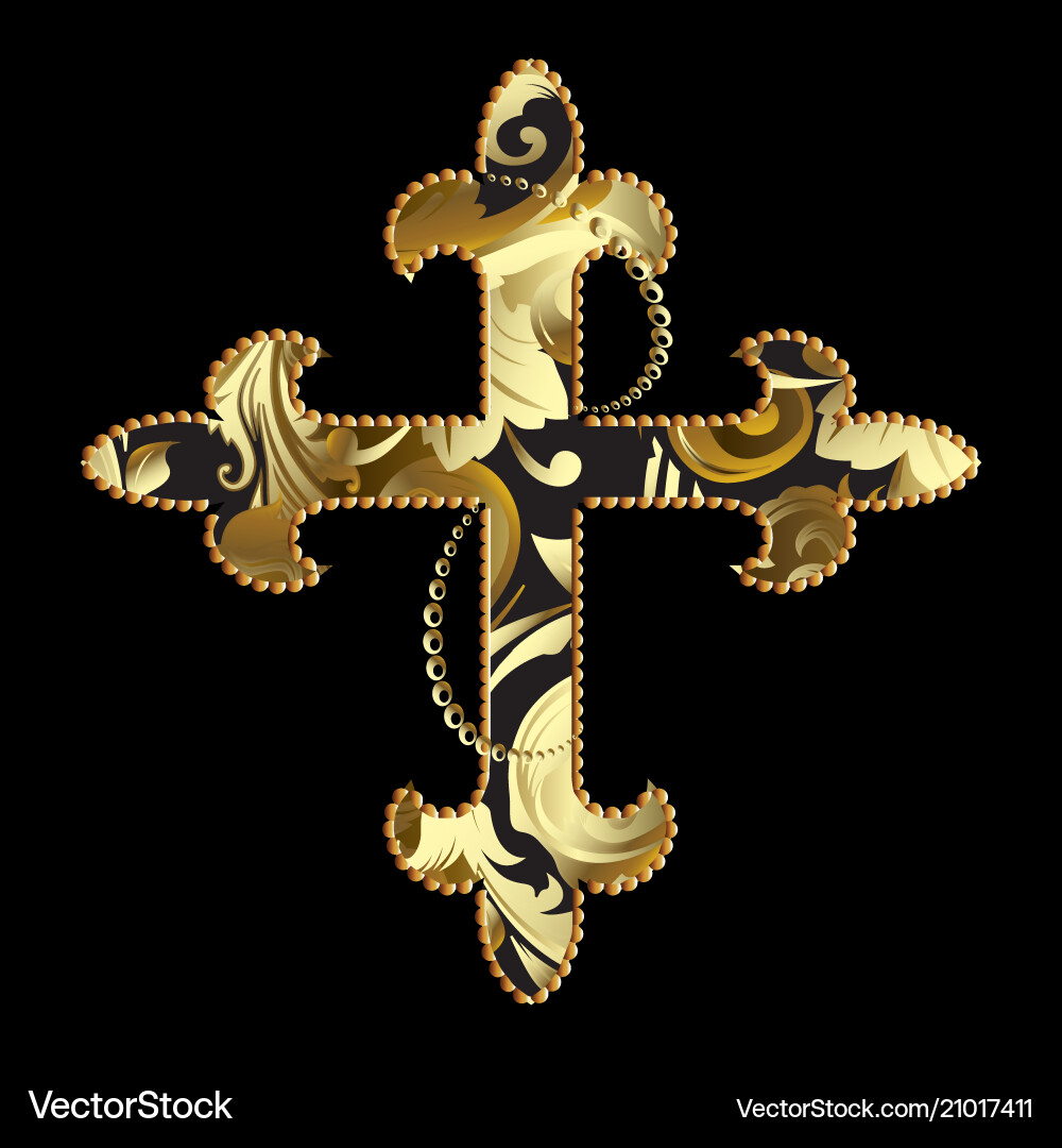 Gold ornamental cross with decorative Royalty Free Vector