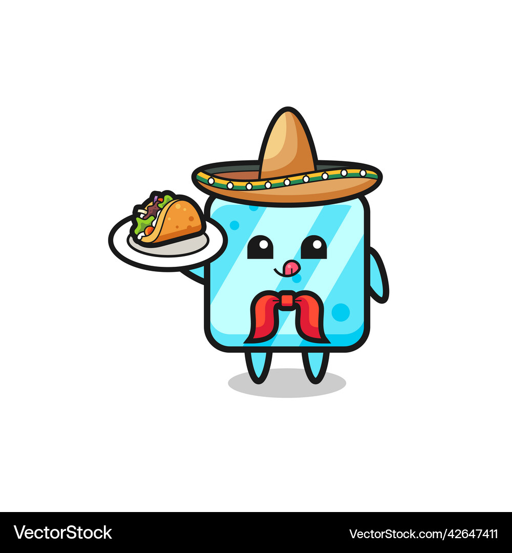 Ice cube mexican chef mascot holding a taco Vector Image