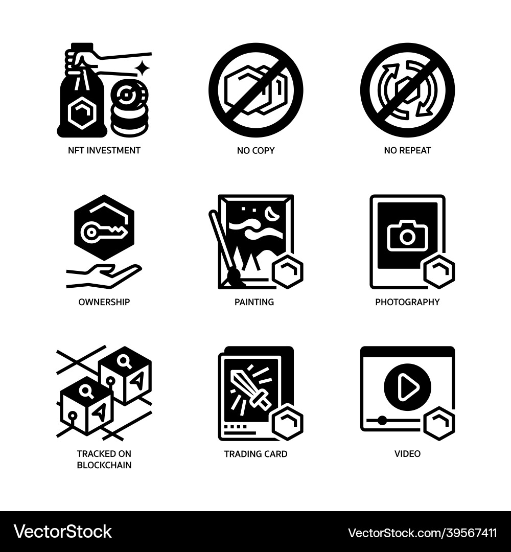 Non-fungible token icon set Royalty Free Vector Image