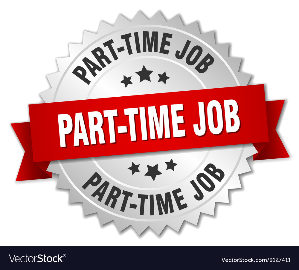 Part-time job 3d silver badge with red ribbon Vector Image