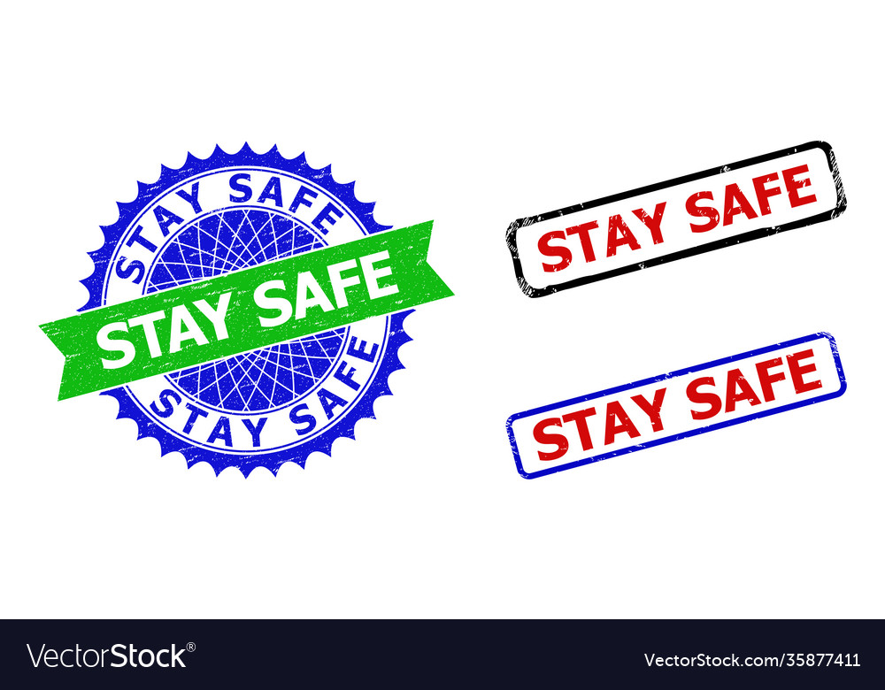 Stay safe rosette and rectangle bicolor stamps Vector Image Stay safe rosette and rectangle bicolor stamps Vector Image
