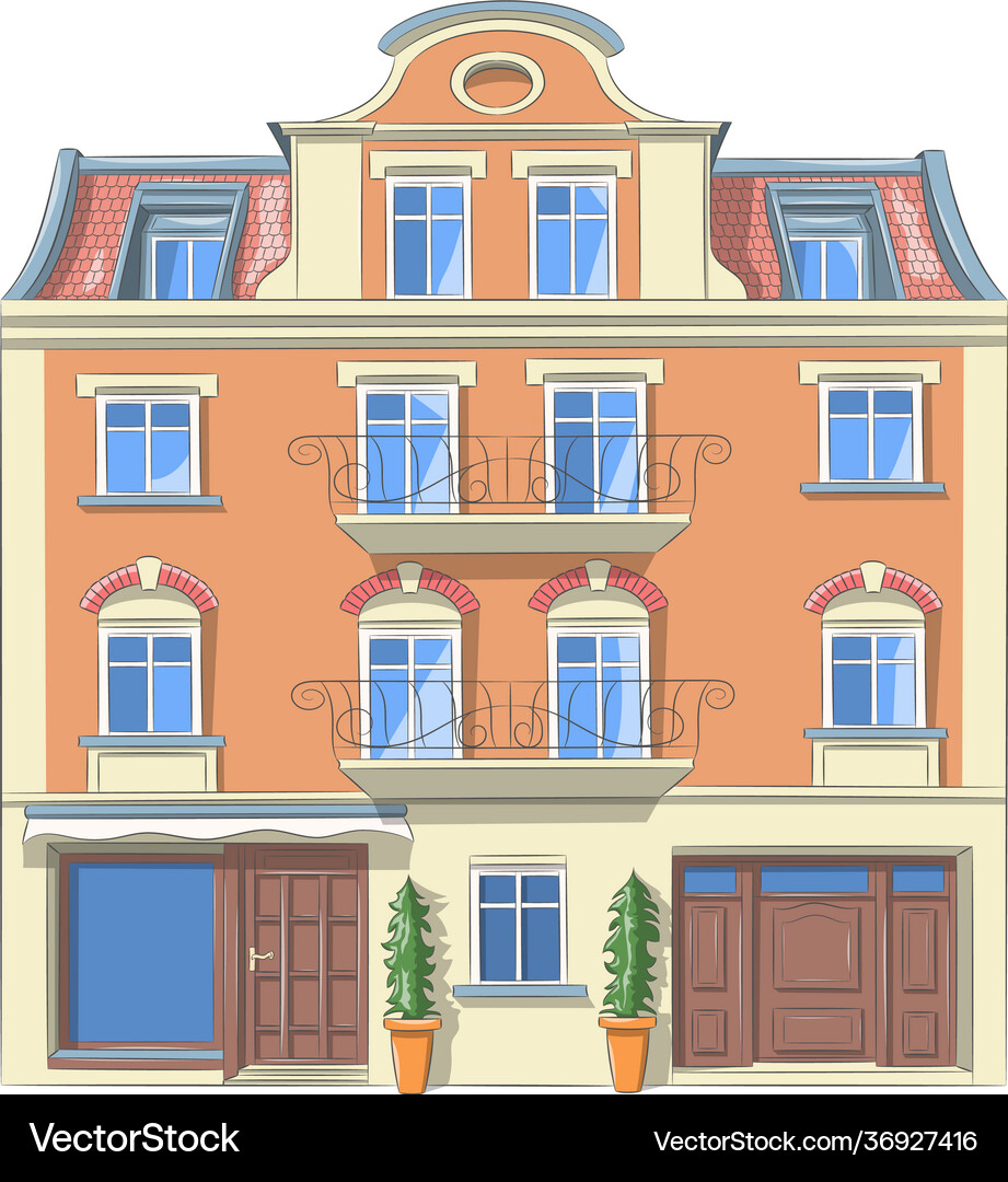 A traditional orange stone house with display Vector Image
