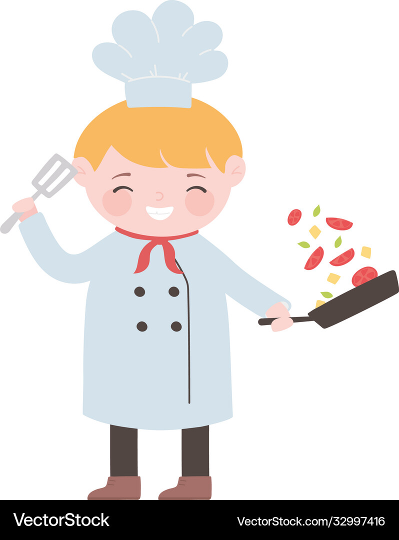 Chef preparation vegetables with spatula cartoon Vector Image