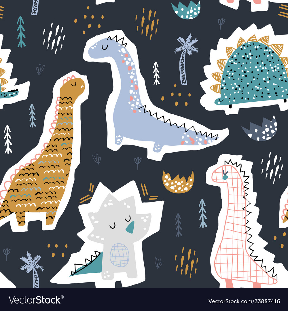 Childish seamless pattern with hand drawn funny Vector Image