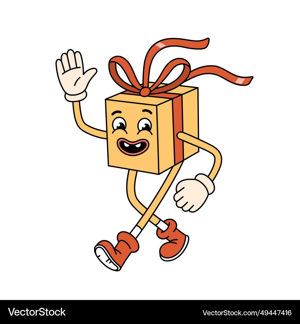 Groovy christmas gift box character retro Vector Image