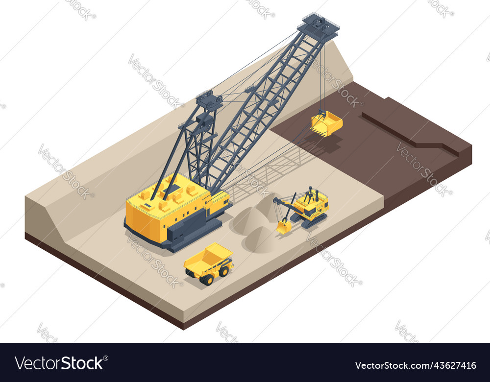 Isometric mining quarry mine with large Royalty Free Vector Isometric mining quarry mine with large Royalty Free Vector