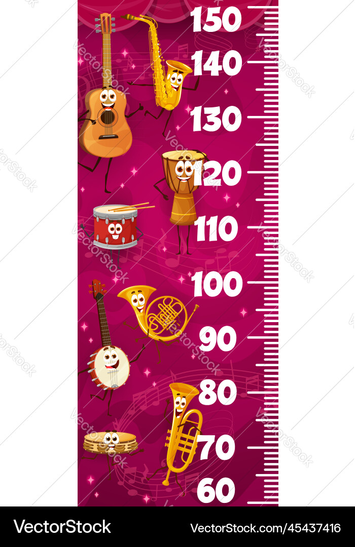 Kids height chart with cartoon musical instruments