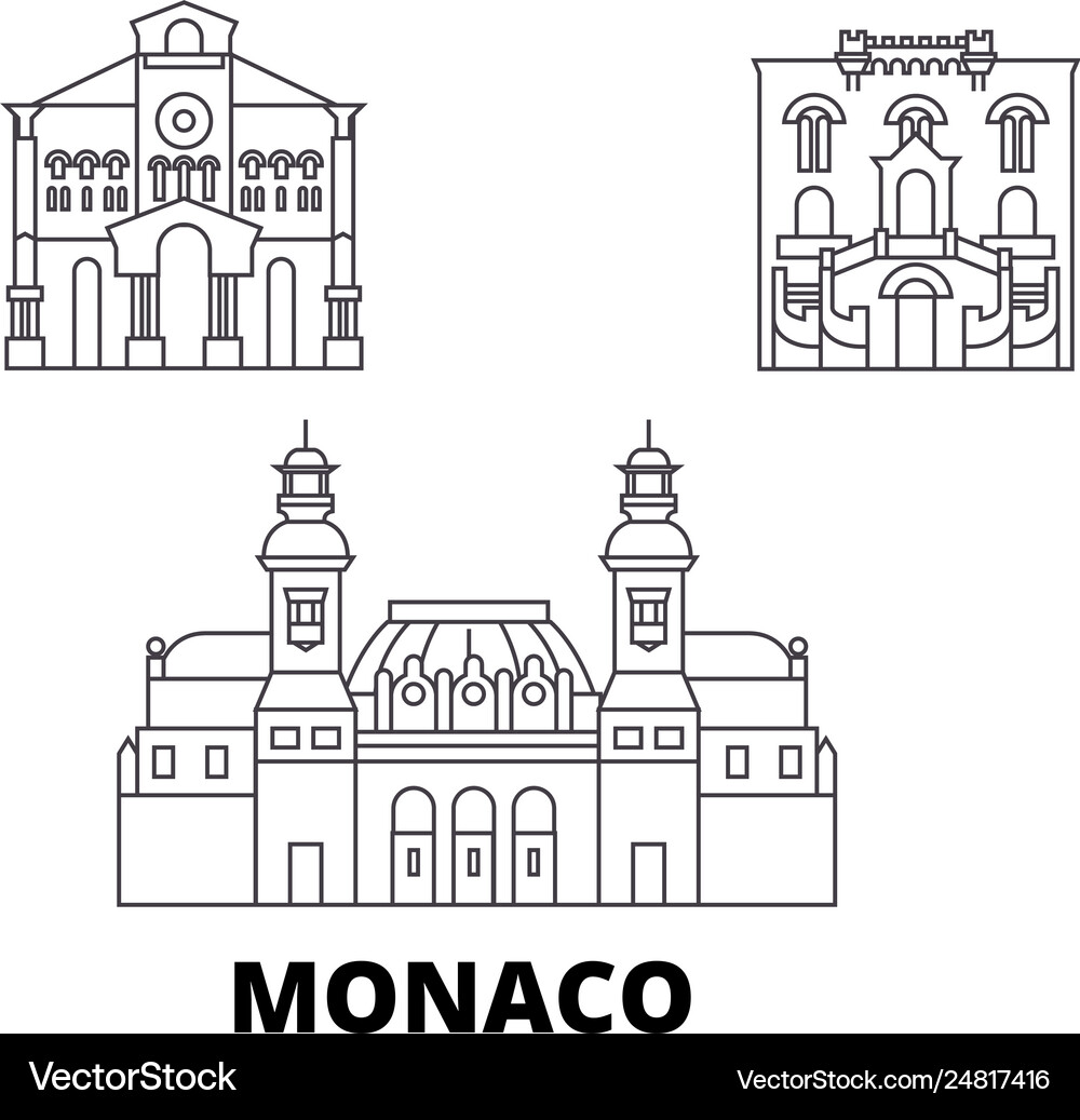 Monaco line travel skyline set outline Royalty Free Vector