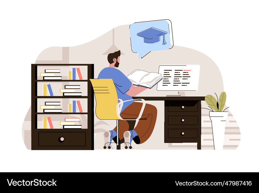 University education concept student reads book Vector Image
