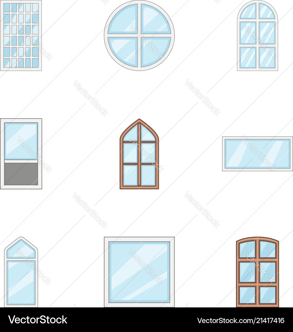 Window aperture icons set cartoon style Royalty Free Vector