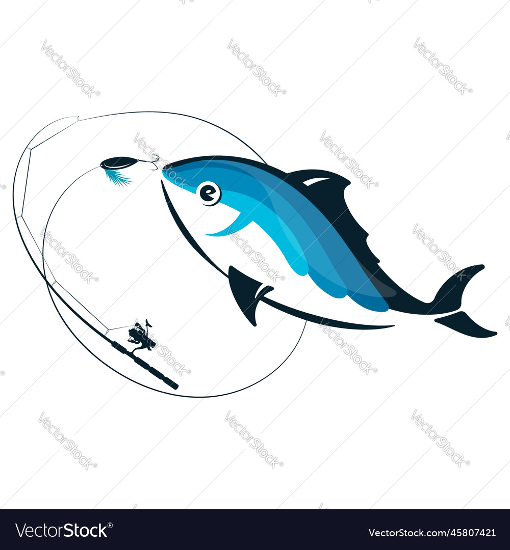 Baited rod and jumping fish Royalty Free Vector Image Baited rod and jumping fish Royalty Free Vector Image