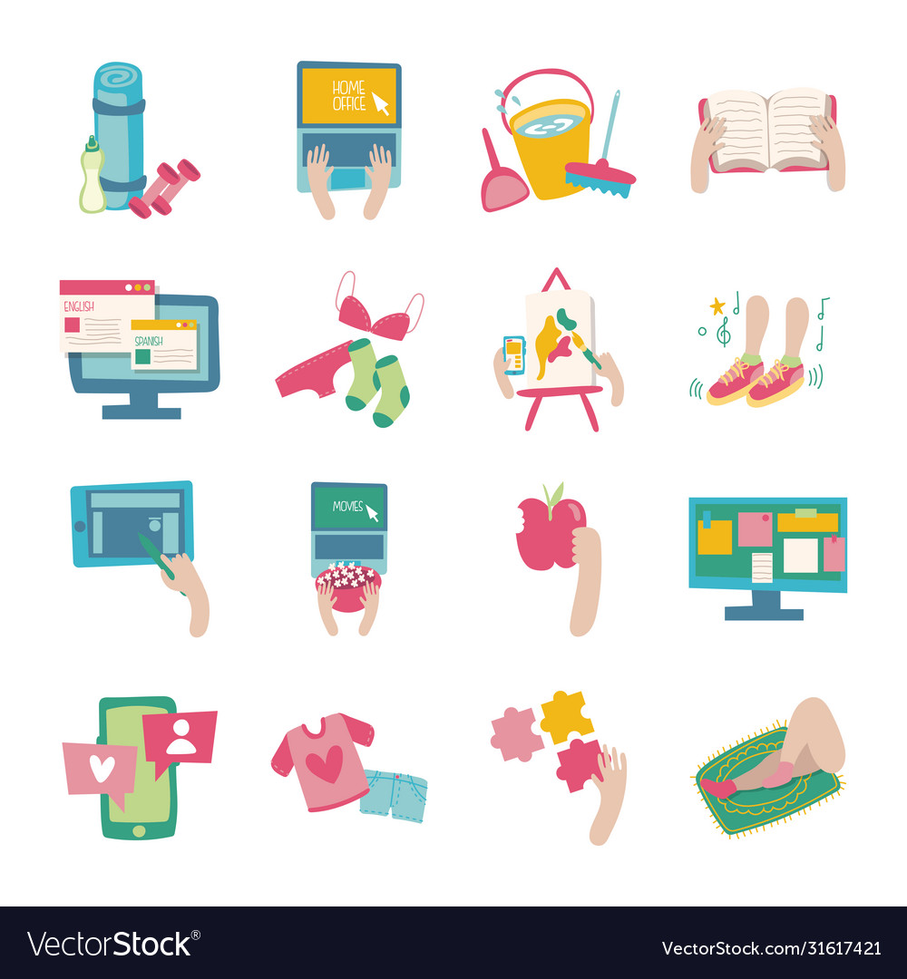Bundle online things set icons Royalty Free Vector Image