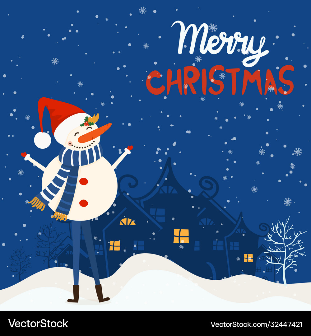Cartoon for holiday theme with snowman on winter Vector Image