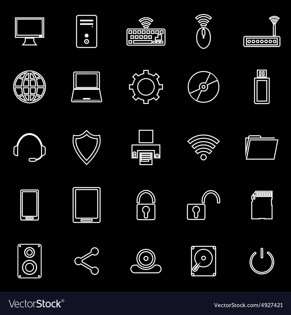 Computer line icons on black background Royalty Free Vector