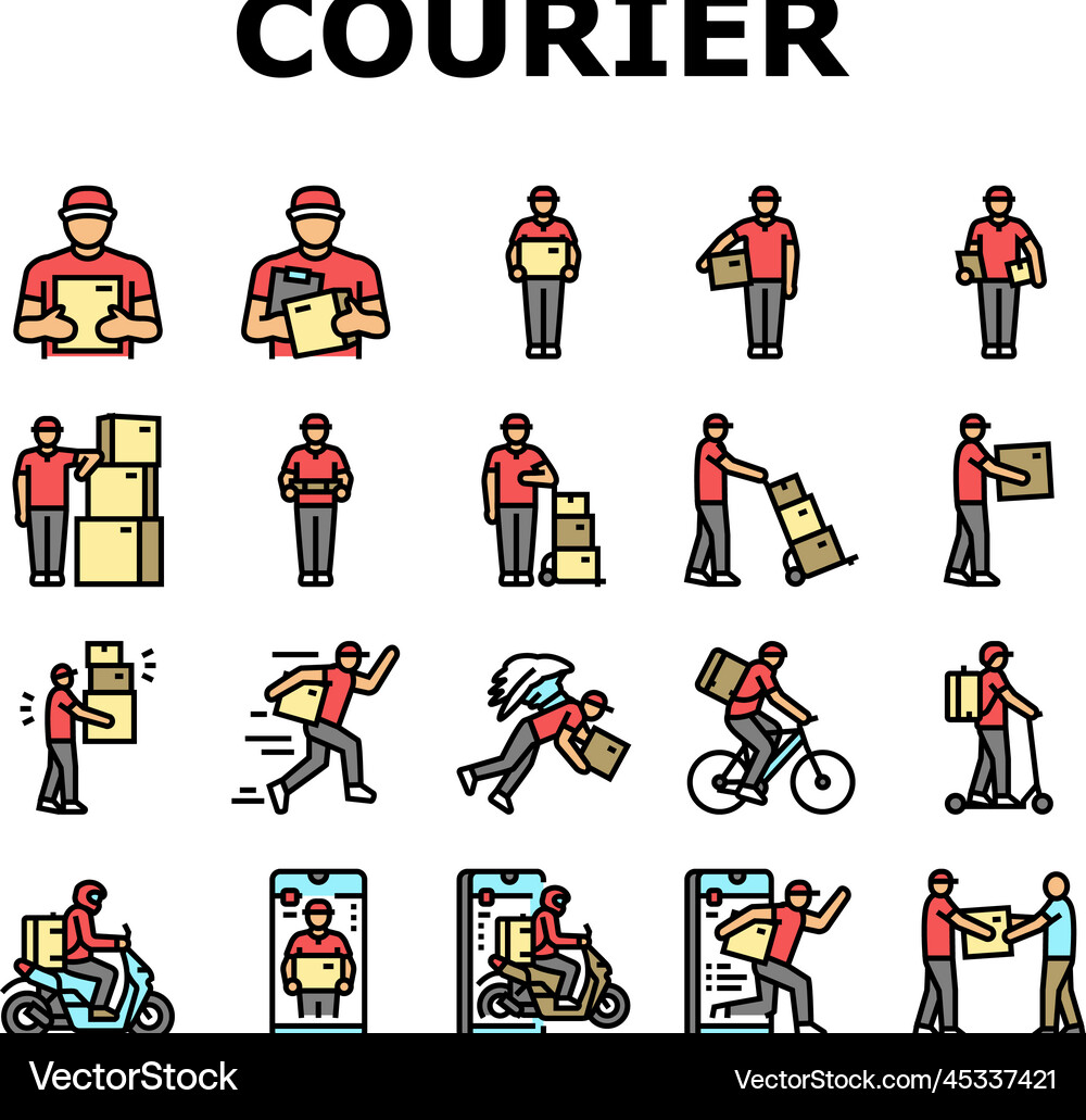 Courier delivery service shipping icons set Vector Image