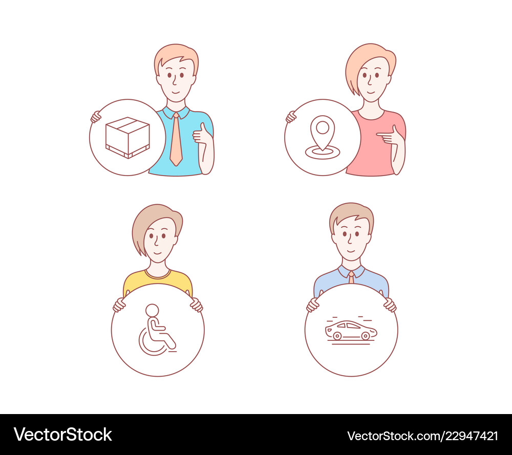 Delivery box disabled and location icons car Vector Image