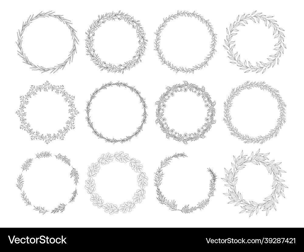 Floral wreaths set line art Royalty Free Vector Image