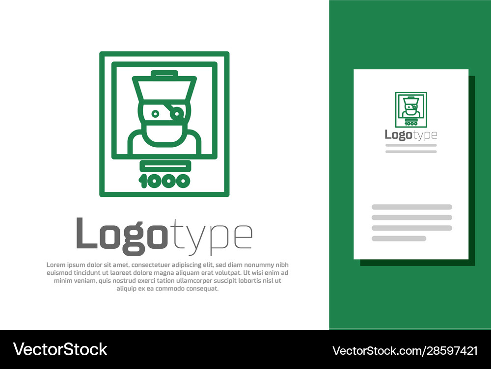 Green line wanted poster pirate icon isolated Vector Image