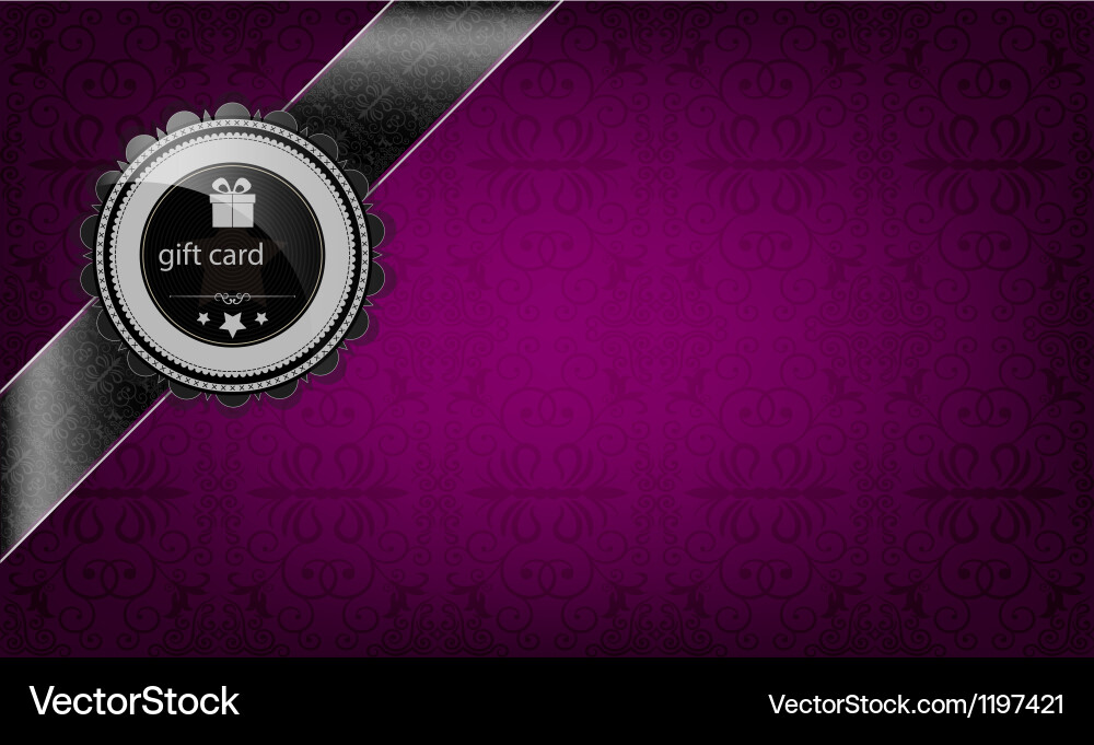 Purple gift card and black ribbon Royalty Free Vector Image