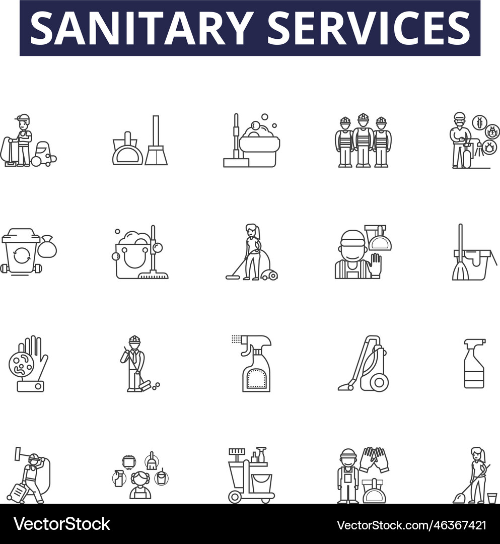 Sanitary services line icons and signs Royalty Free Vector
