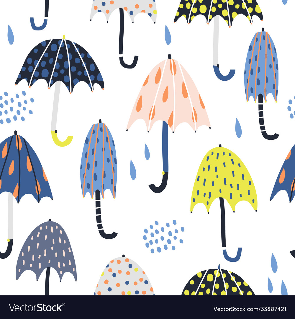 Seamless childish pattern with colorful umbrellas Vector Image
