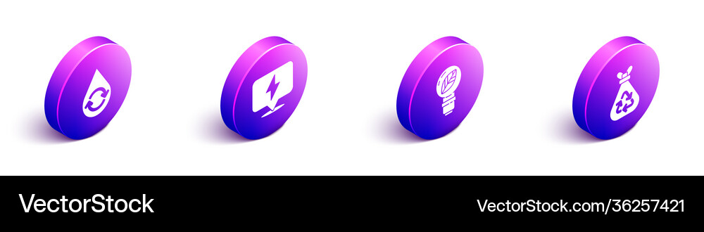 Set isometric recycle clean aqua lightning bolt Vector Image