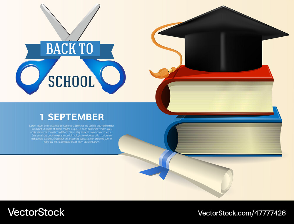 Back to school poster design with graduation cap Vector Image