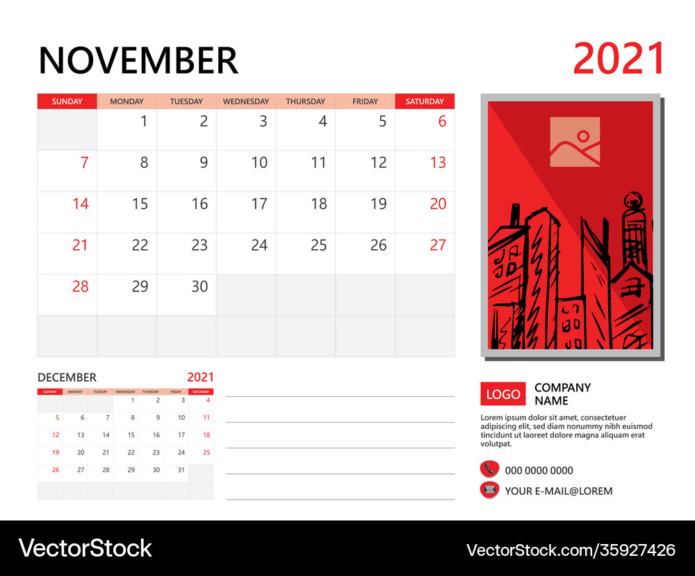 Calendar 2021 design november template Royalty Free Vector