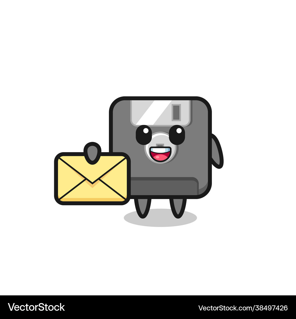 Cartoon floppy disk holding a yellow letter Vector Image
