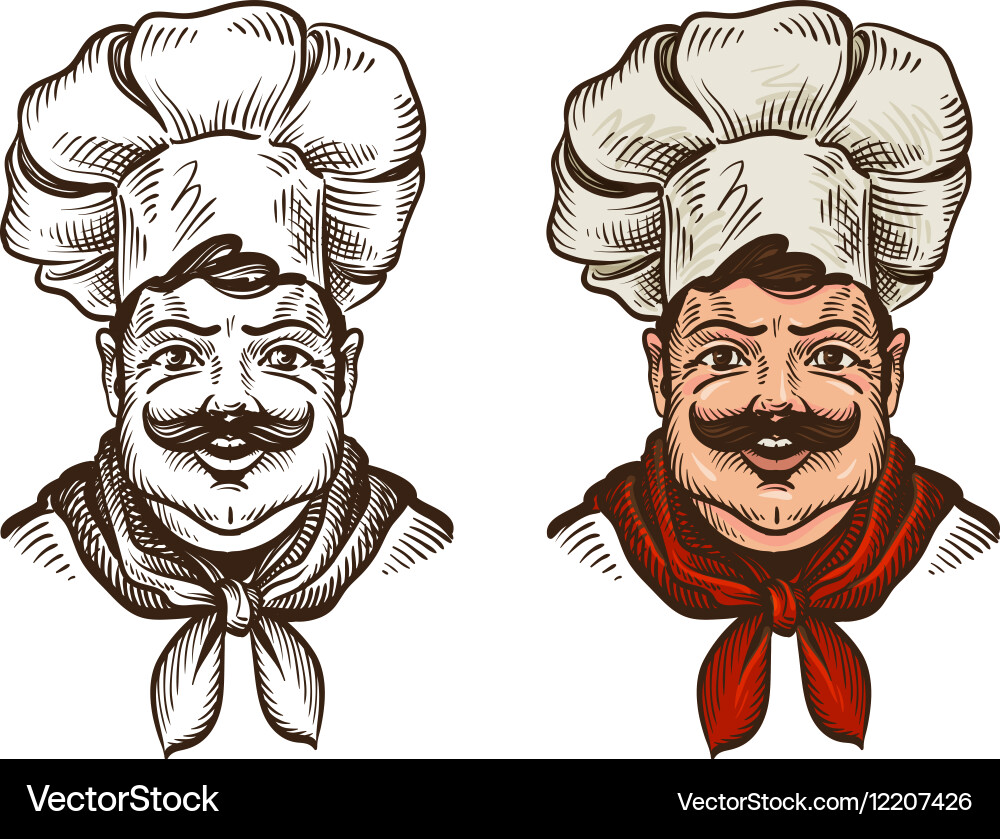Chef face caricature cartoon Royalty Free Vector Image